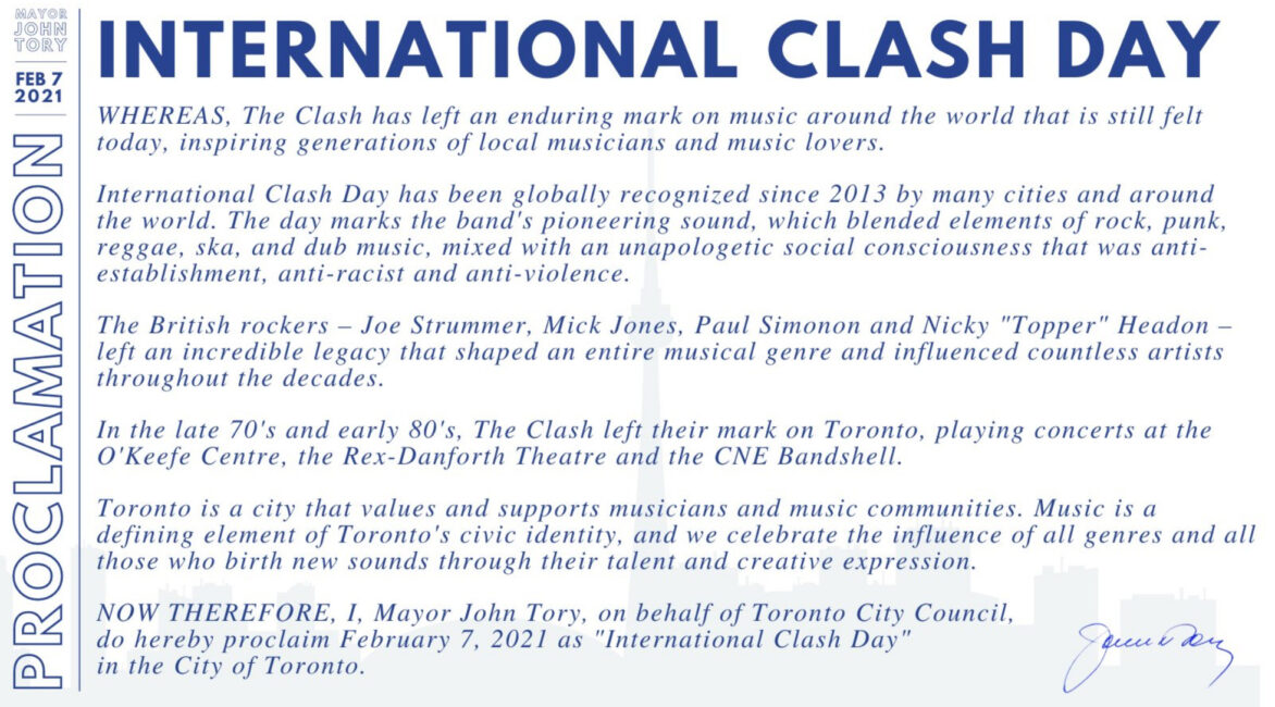 Today is International Clash Day - Toronto Times
