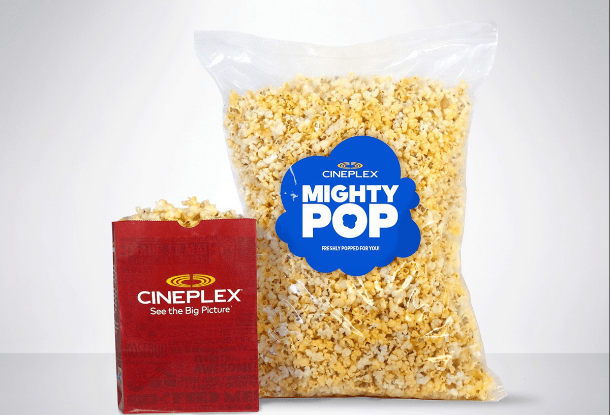 New Cineplex Gigantic bag of popcorn comes fresh to your door