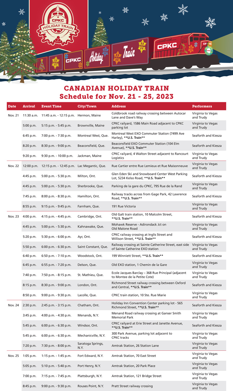 25th Annual CPKC Holiday Train schedule announced - rolls out Nov. 20 - Toronto Times